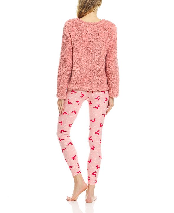 It's Just A Kiss Women's Plush Sherpa Printed Long Sleeve Top and ...