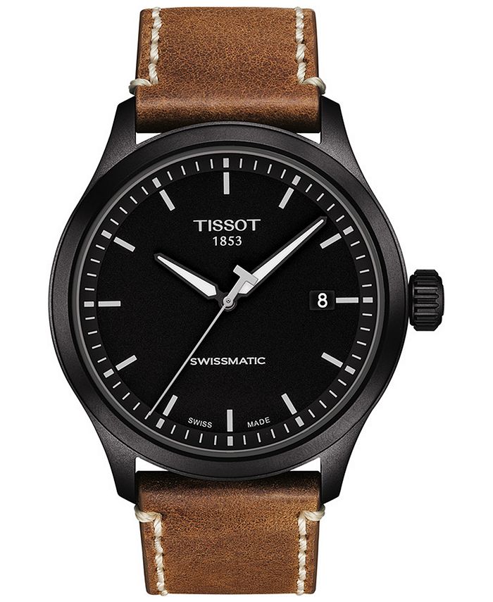 Tissot Men's Swiss Automatic Gent XL Swissmatic Brown Leather Strap ...