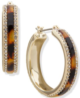 Lauren Ralph Lauren Gold-Tone Medium Pavé & Tortoise-Look Hoop Earrings ...
