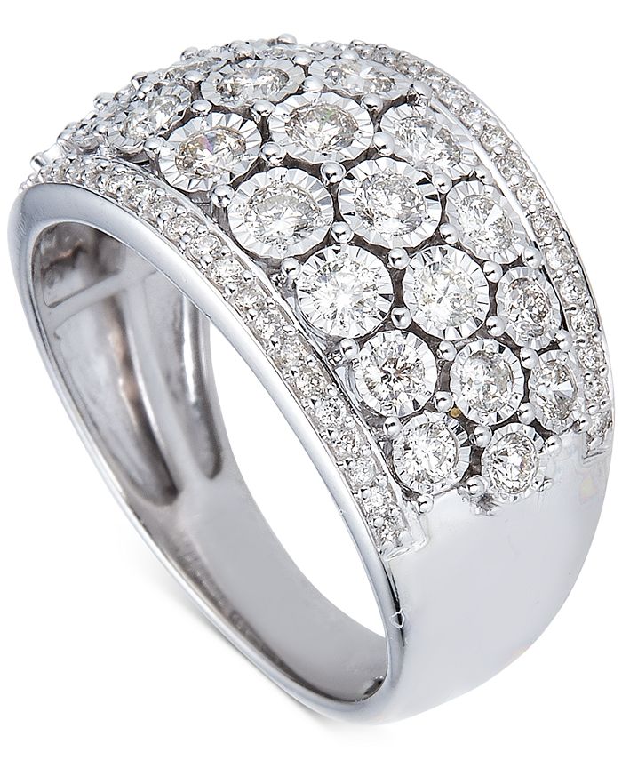 Macy's Diamond Multi-Row Cluster Ring (1 ct. t.w.) in 14k White Gold ...