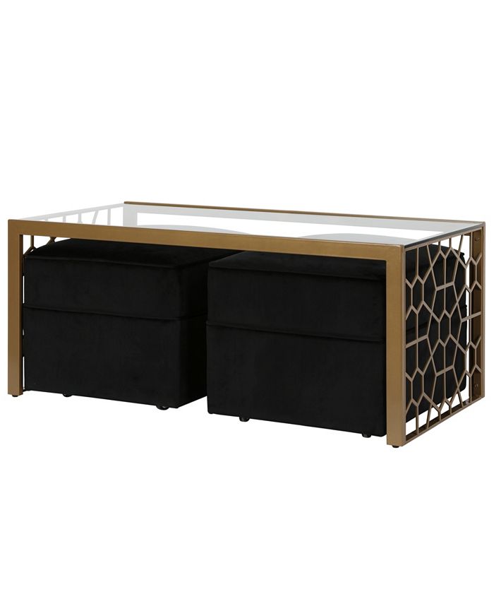 CosmoLiving Juliette Brass Coffee Table and Two Ottomans Set - Macy's