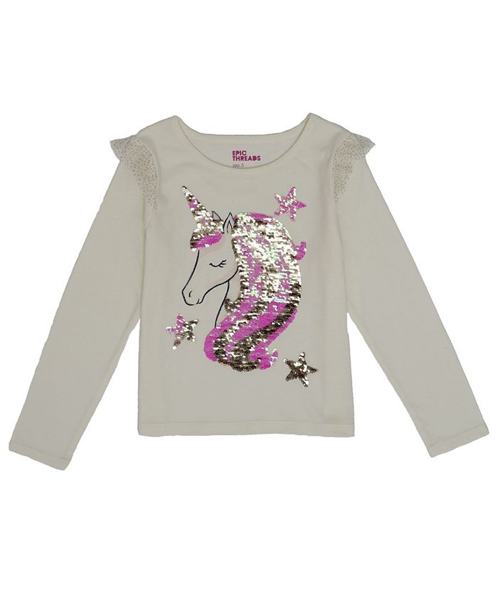 Epic Threads Toddler Girls Long Sleeve Unicorn Flip Sequin Tee - Macy's