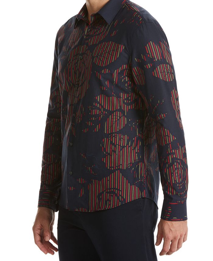 Perry Ellis Men's Untucked Large Rose Print Long Sleeve Button-Down ...