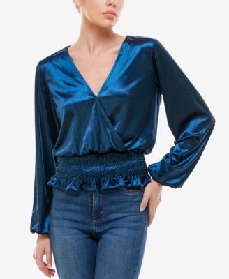 Q & A Velvet Smocked Top - Macy's