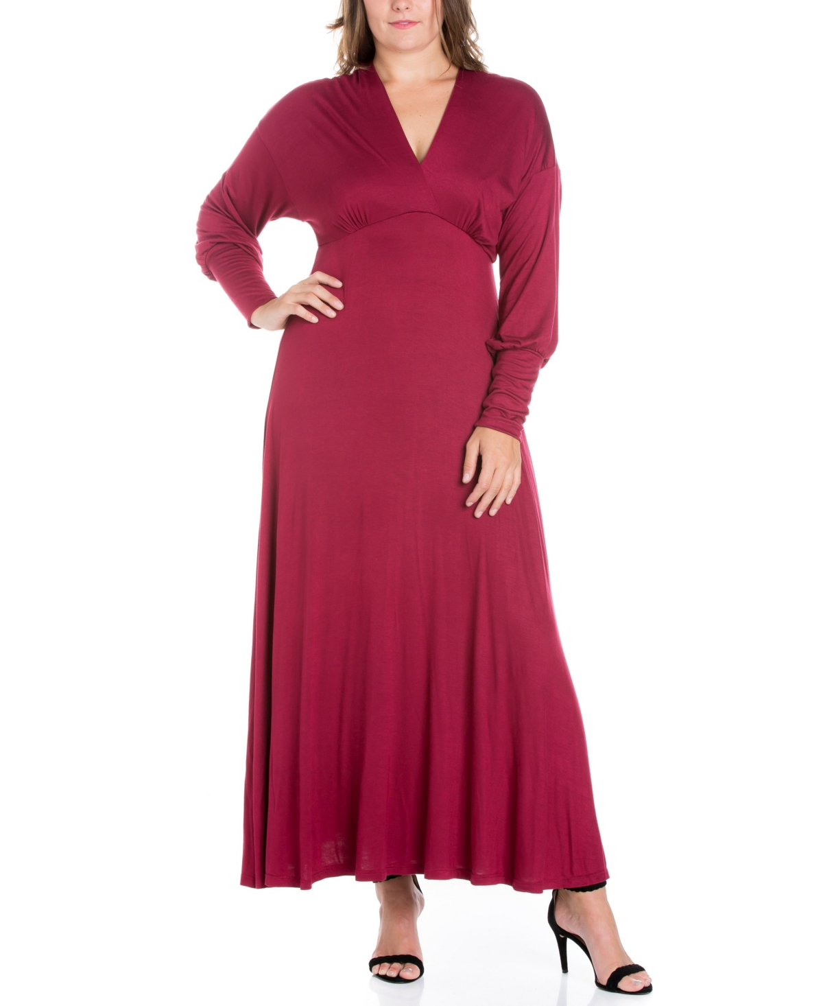 Click here for Womens Plus Size Bishop Sleeves Maxi Dress - Wine prices
