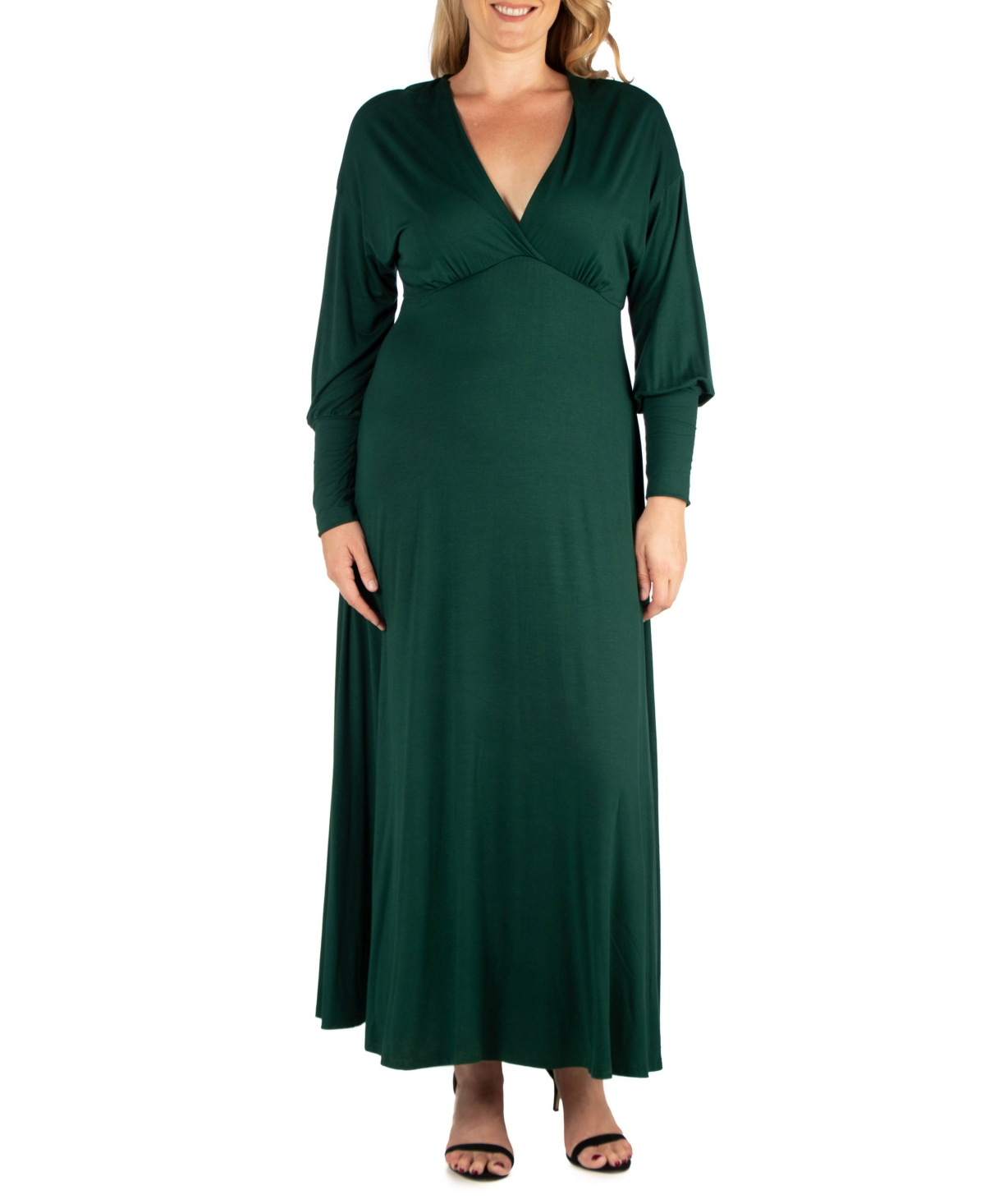 Click here for Womens Plus Size Bishop Sleeves Maxi Dress - Green prices