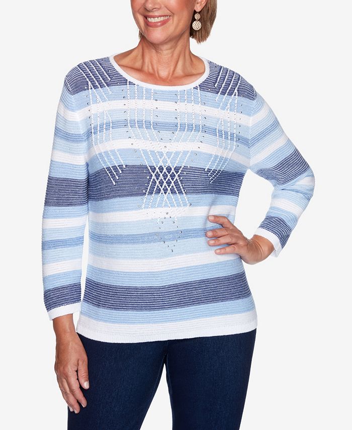 Alfred Dunner Women's Plus Size Denim Friendly Texture Stripe Sweater ...