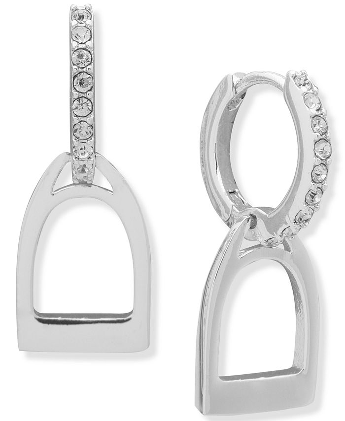 Lauren Ralph Lauren Stirrup Charm Pavé Hoop Earrings - Macy's