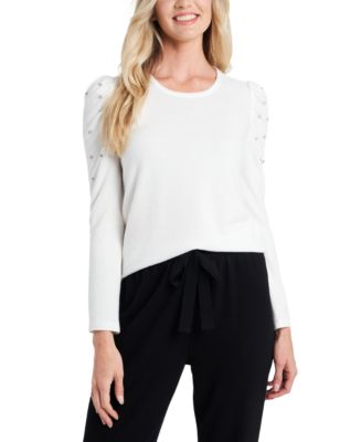 CeCe Rhinestone-Embellished Puffed-Sleeve Sweater - Macy's