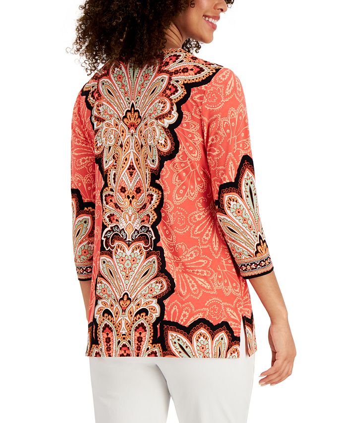 JM Collection Mixed-Print Tunic Top, Created for Macy's - Macy's