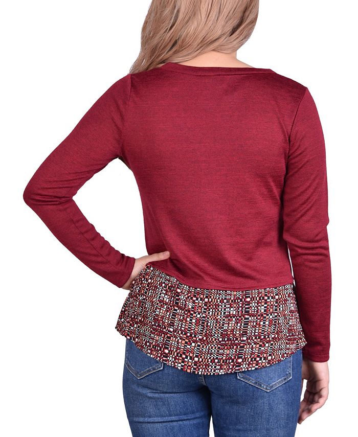 NY Collection Women's Hacci Top with Printed Hem Inset & Reviews - Tops ...