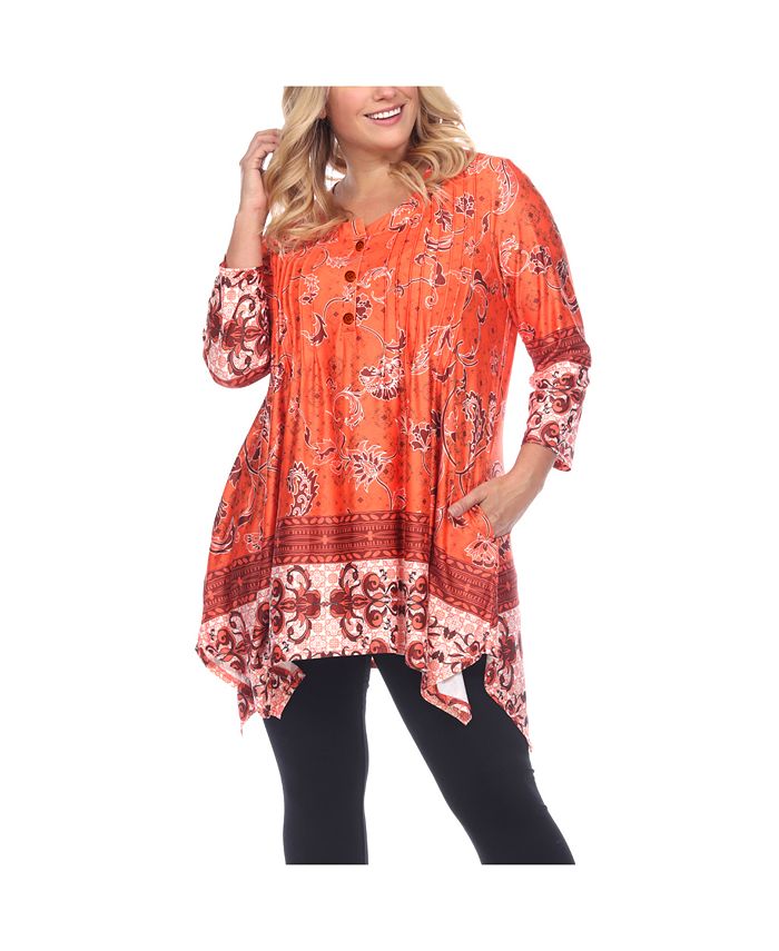White Mark Women's Plus Size Victorian Print Tunic Top with Pockets ...