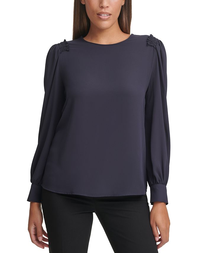 Calvin Klein Cavlin Klein Ruffle-Trim Long-Sleeve Top - Macy's