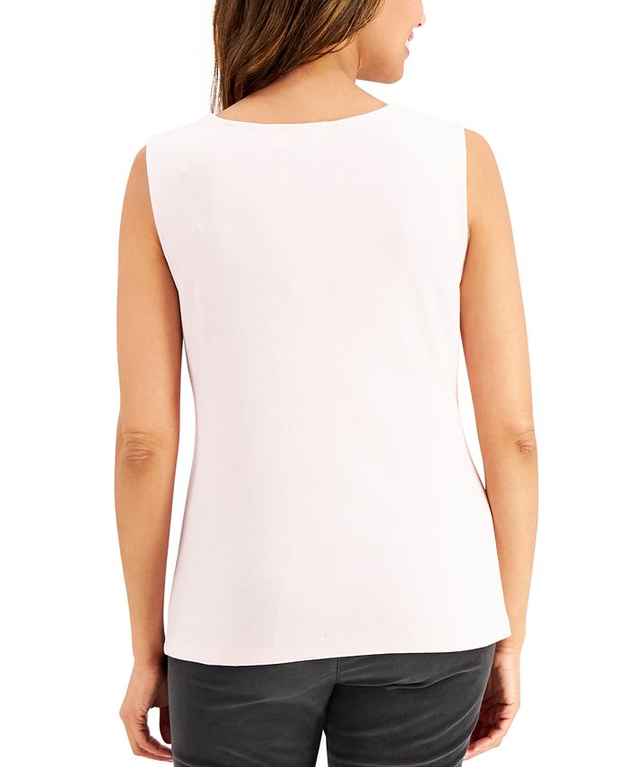 Karen Scott Cotton Lace-Yoke Tank Top, Created for Macy's - Macy's