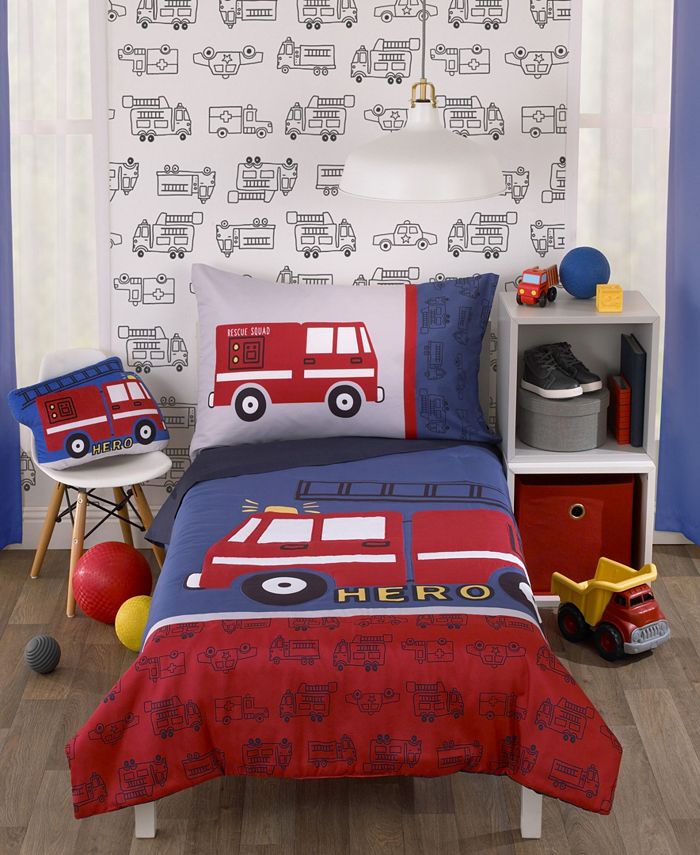 NoJo Fire truck Red 4 Piece Bedding Set - Macy's
