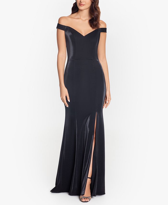XSCAPE Off-The-Shoulder Metallic Gown - Macy's