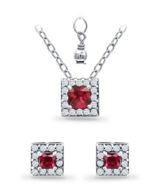 Giani Bernini Lab Grown Ruby and Cubic Zirconia Halo Square Pendant and ...
