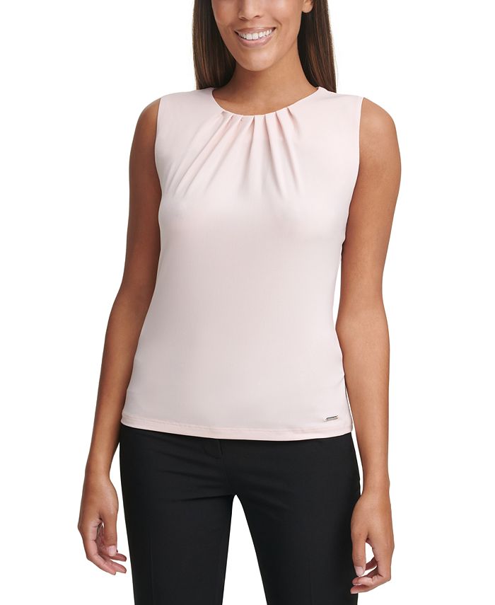 Calvin Klein Pleated-Neck Tank - Macy's