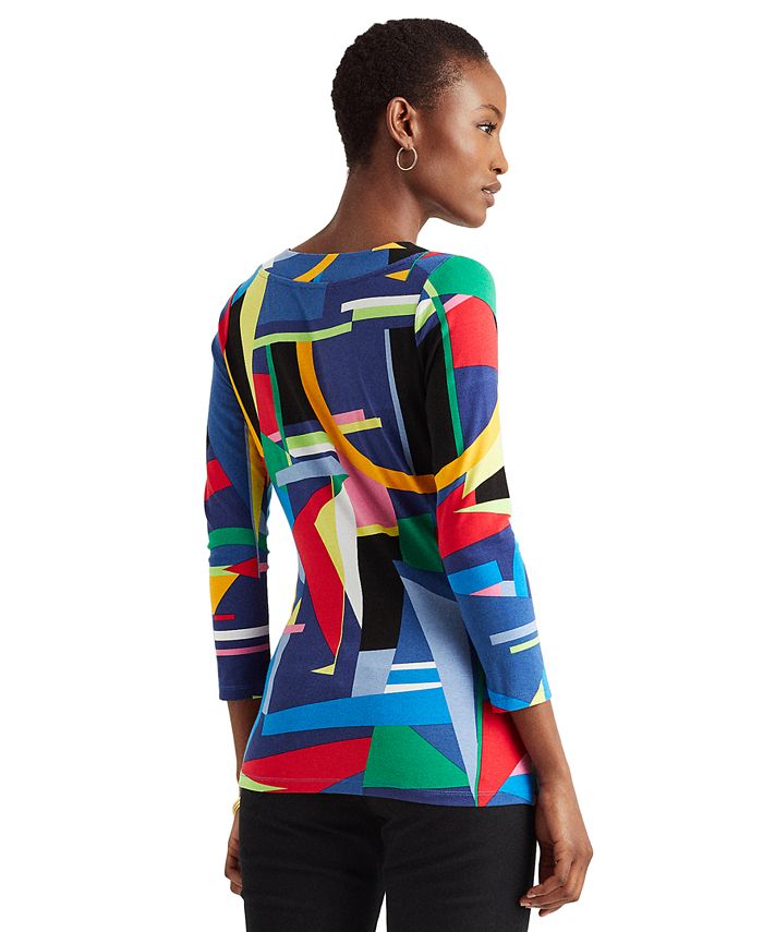 Lauren Ralph Lauren Faux-Wrap Geometric Print Top - Macy's