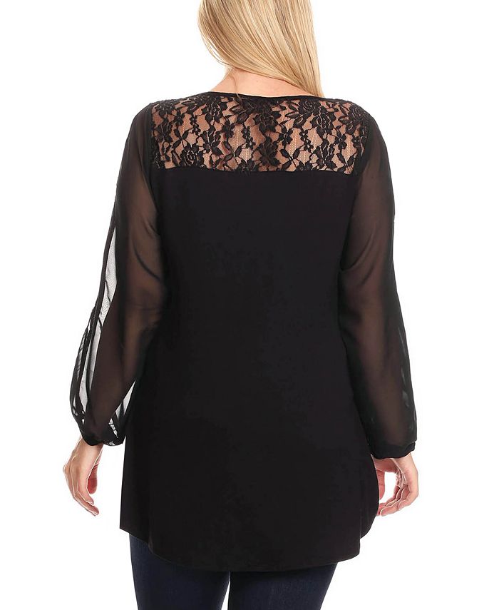Belldini Lace Yoke Chiffon Sleeve Top - Macy's