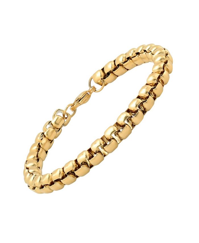 STEELTIME Men's 18K Gold Plated Stainless Steel Thick Round Box Link ...