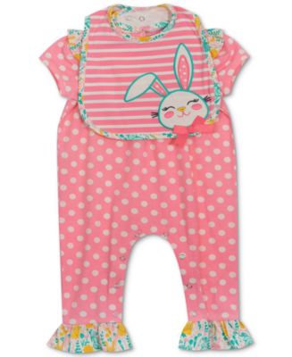 Rare Editions Baby Girls Bunny Coverall & Bib Set - Macy's