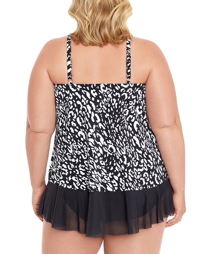 Swim Solutions Plus Size Pleated High Neck Ruffle Tankini Top And Mid