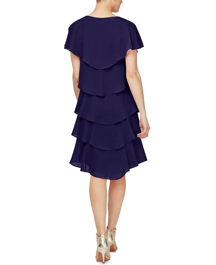SL Fashions Tiered Rhinestone Capelet Dress - Macy's