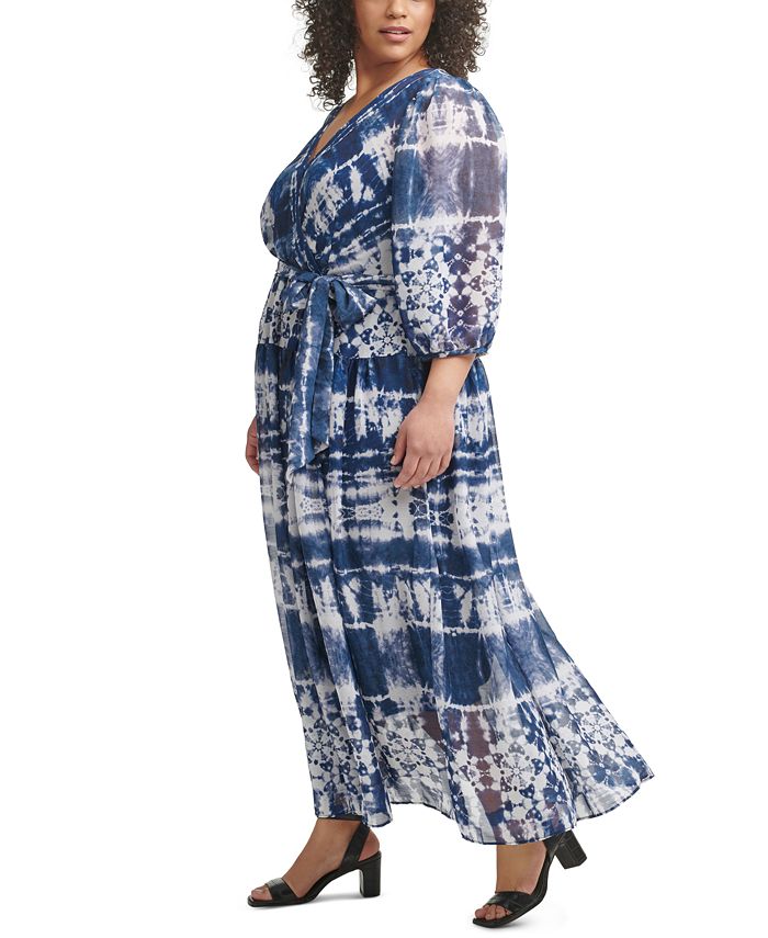 Calvin Klein Plus Size Printed Faux-Wrap Dress - Macy's