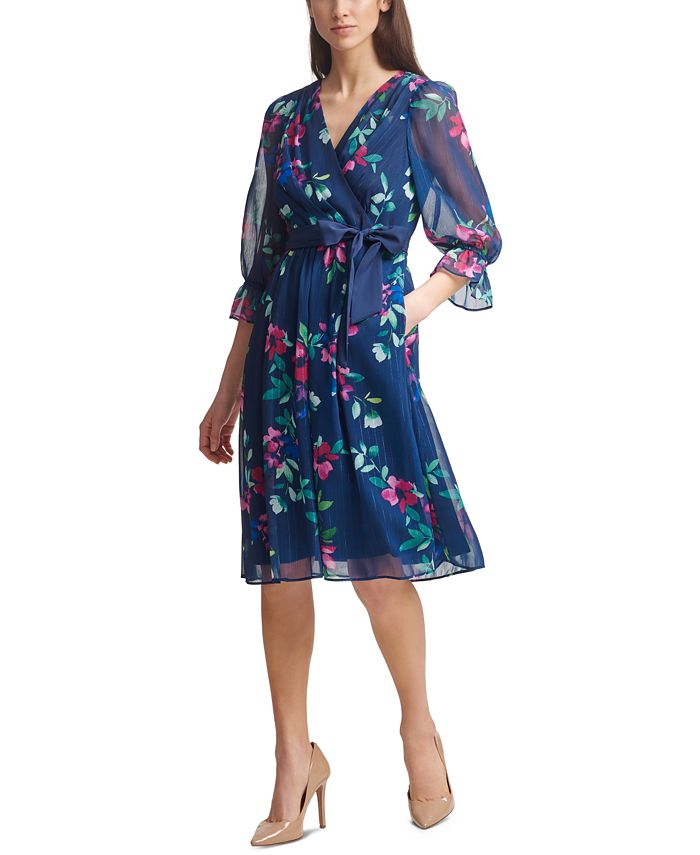 Jessica Howard Petite Floral-Print Belted Dress - Macy's