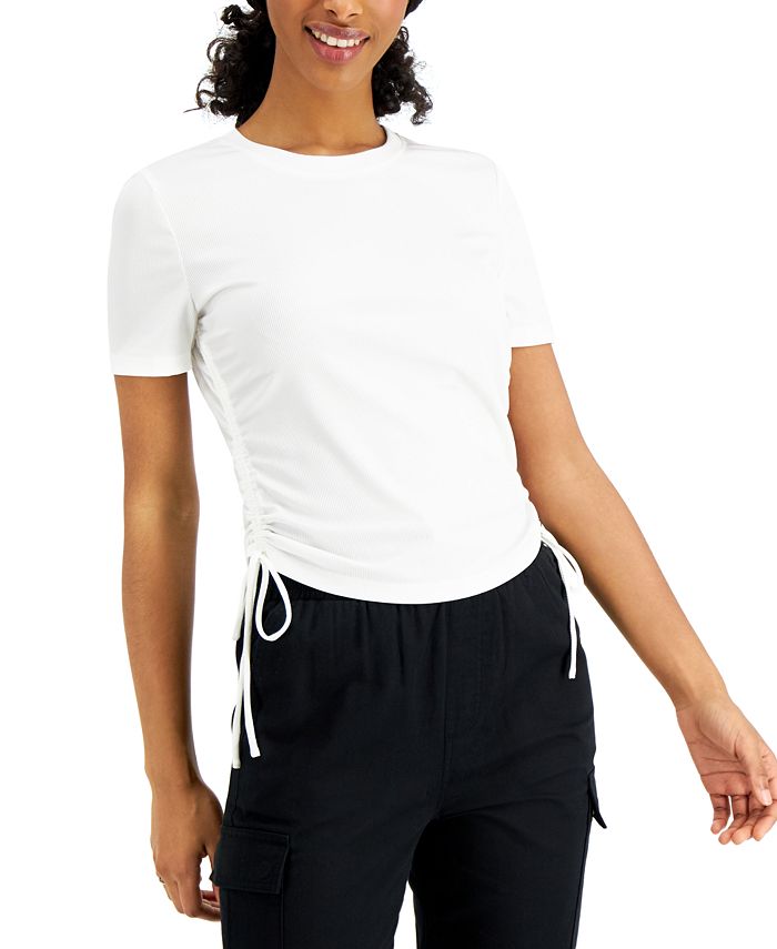LEYDEN Ruched Ribbed-Knit Top - Macy's