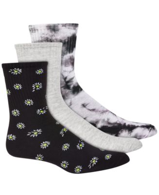 Jenni Women's 3pk Daisy & Tie-Dyed Crew Socks, Created for Macy's - Macy's