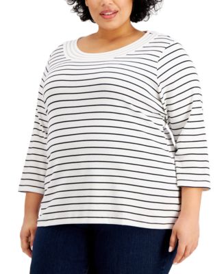 Karen Scott Plus Size Striped Top, Created for Macy's - Macy's