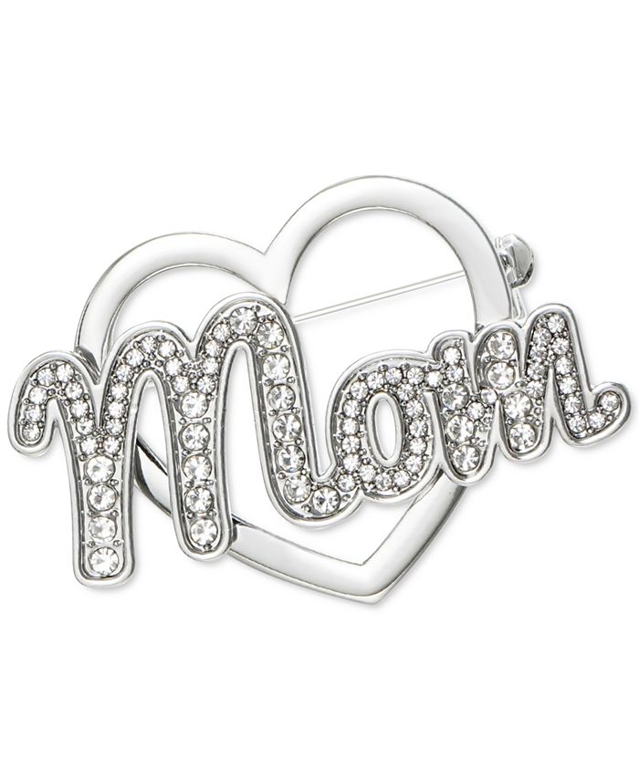 Charter Club Silver-Tone Mom Heart Crystal Accent Pin, Created for Macy ...