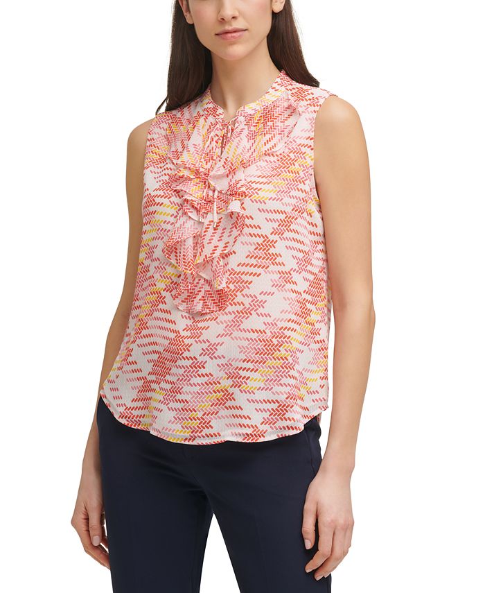 Tommy Hilfiger Printed Ruffle-Front Top - Macy's