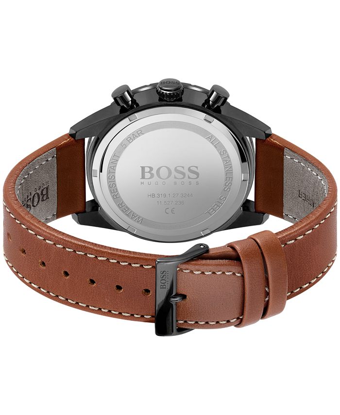 BOSS Men's Chronograph Pilot Brown Leather Strap Watch 44mm & Reviews ...