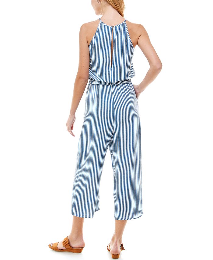 Kingston Grey Juniors' Striped Keyhole-Back Halter Jumpsuit - Macy's