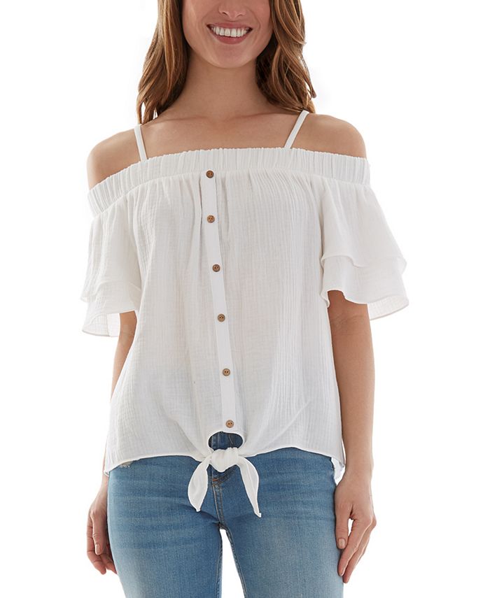 BCX Juniors' Cotton Off-The-Shoulder Ruffle-Sleeve Top - Macy's