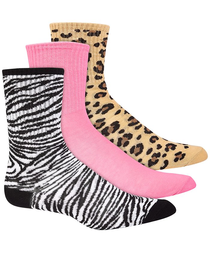 Jenni Women's 3pk Animal-Print Crew Socks, Created for Macy's - Macy's