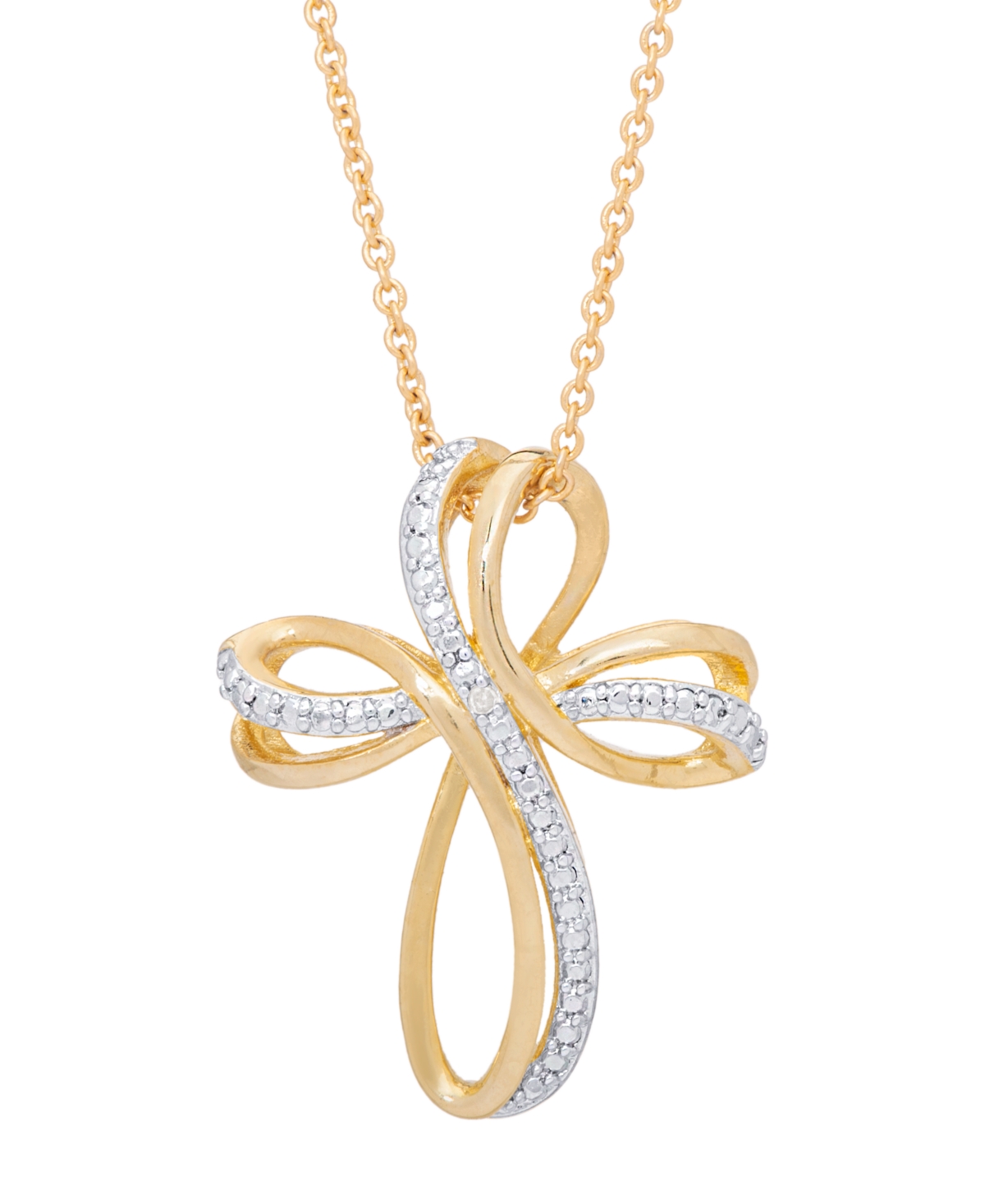 Click here for Two Tone Diamond Accent Ribbon Cross Pendant 18 Ne... prices