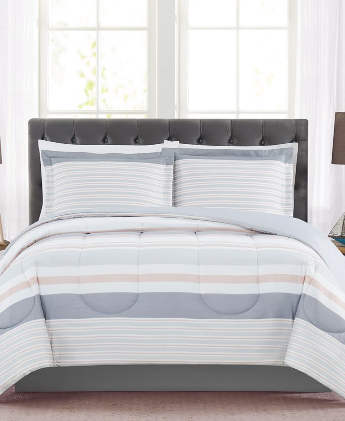 Pem America Grace 3 Pc Reversible Stripe Full Queen Comforter Set