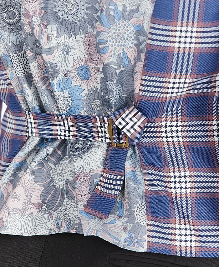 Tayion Collection Men's Classic-Fit Blue & Pink Plaid Double-Breasted ...