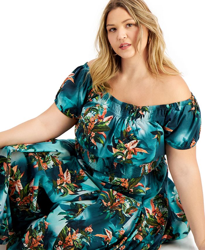 INC International Concepts Plus Size Printed Off-The-Shoulder Maxi ...