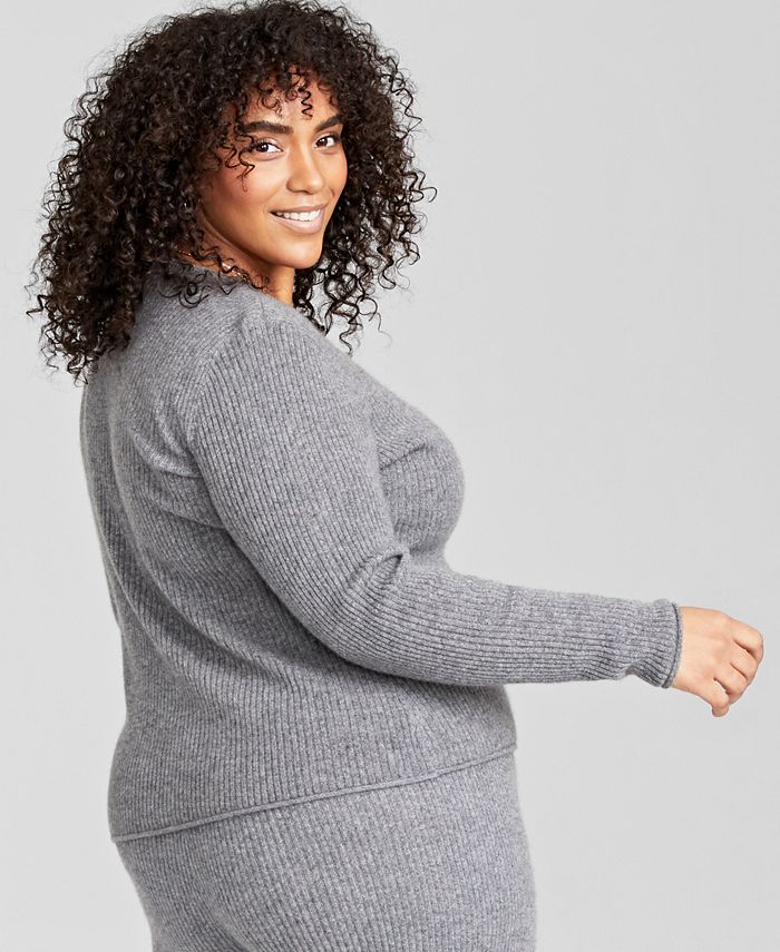 Charter Club Plus Size Cashmere Ribbed Boyfriend Cardigan, Created for ...