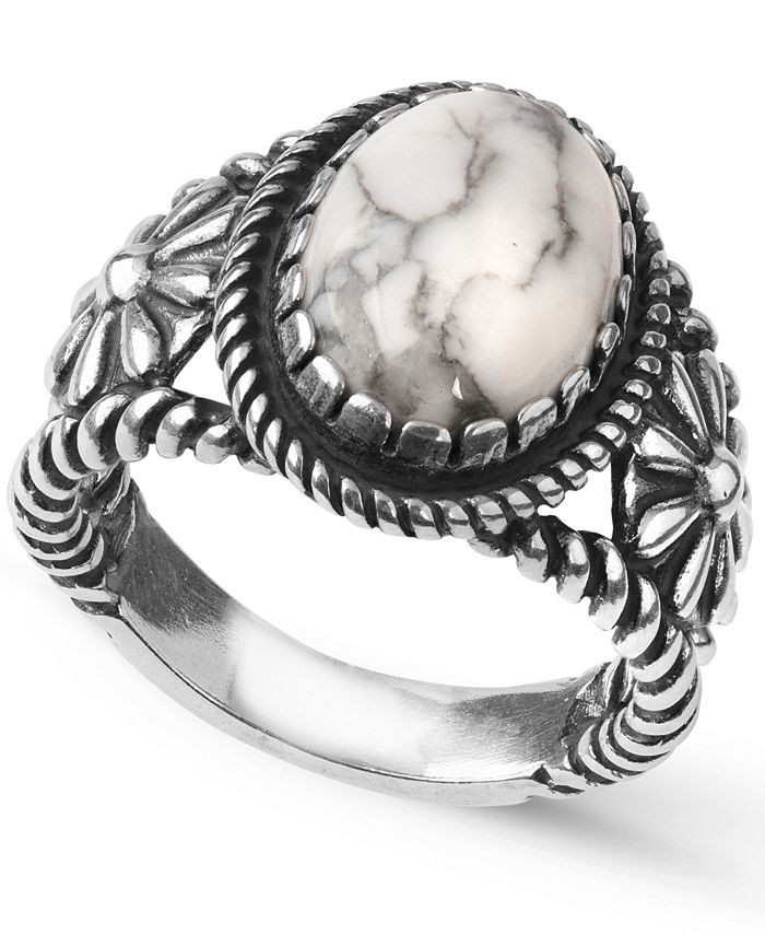 American West Sterling Silver Rope and Floral Ring in Charoite, Howlite ...