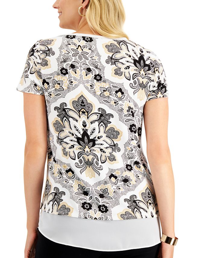 JM Collection Floral-Print Layered-Look Top, Created for Macy's - Macy's