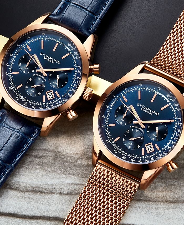 Stuhrling Men's Quartz Chronograph Date Rose Gold-Tone Stainless Steel ...