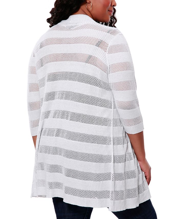 Belldini Plus Size Mesh & Metallic Stripe Duster Cardigan & Reviews ...