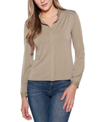 Belldini Black Label Mandarin Collar Button Front Blouse Top - Macy's