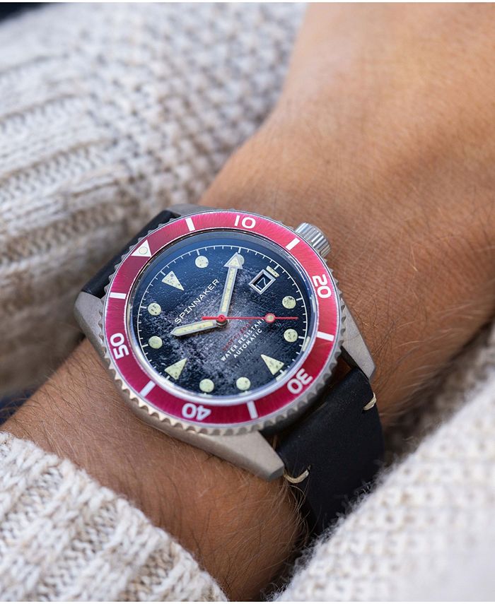 Spinnaker Men's Wreck Automatic Black Genuine Leather Strap Watch, 44mm ...